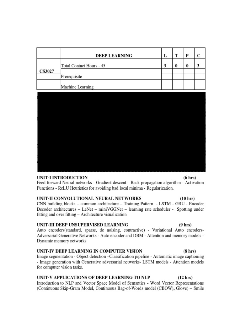 Cs3027 Deep Learning Syllabus | PDF | Deep Learning | Computer Vision