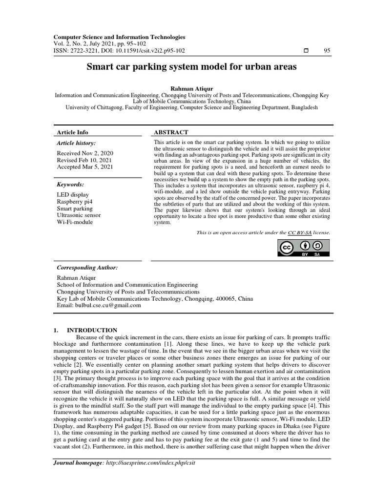 Smart Car Parking System Model For Urban Areas | PDF | Parking ...