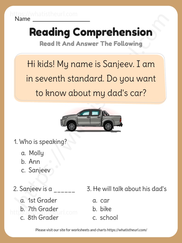Reading Comprehension For Kids Exercise 7 | PDF