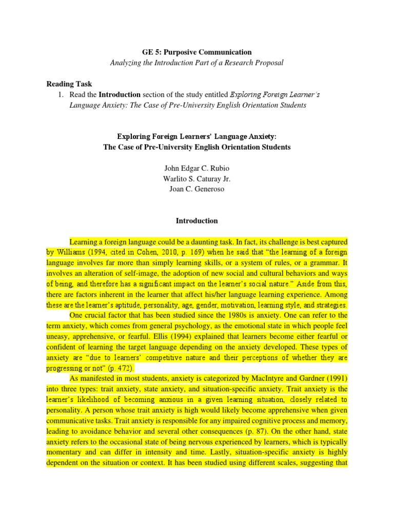 Analyzing The Introduction Part of A Research Proposal | PDF | Anxiety ...