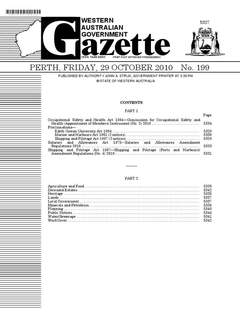 Western Australian Government Gazette 2010, No.199 | PDF