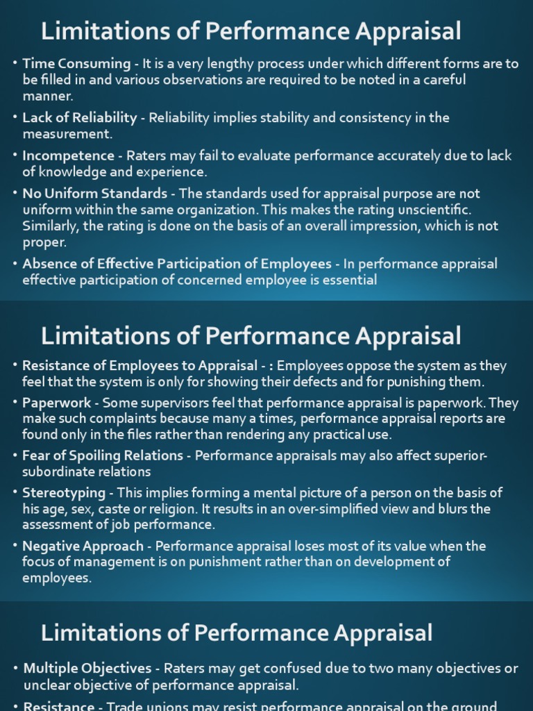 Limitations of Performance Appraisal | PDF | Career & Growth | Self ...