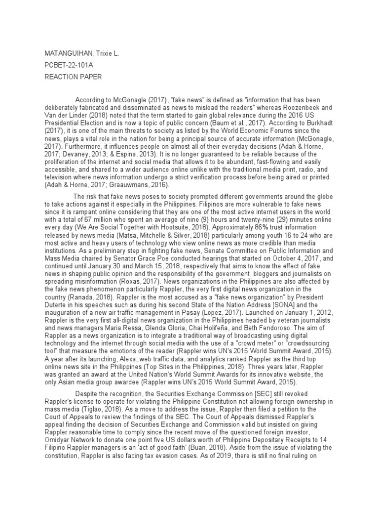 Reaction Paper | PDF | News | Mass Media