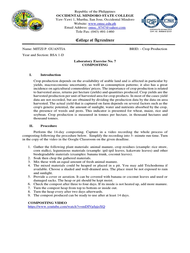 Laboratory 7 - COMPOSTING | PDF | Compost | Agriculture