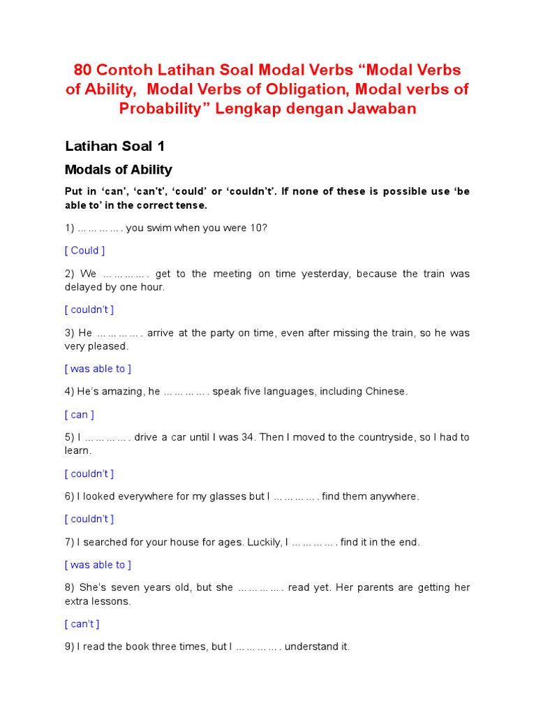 80 Contoh Soal Dan Jawaban Modal Verbs | PDF | Verb