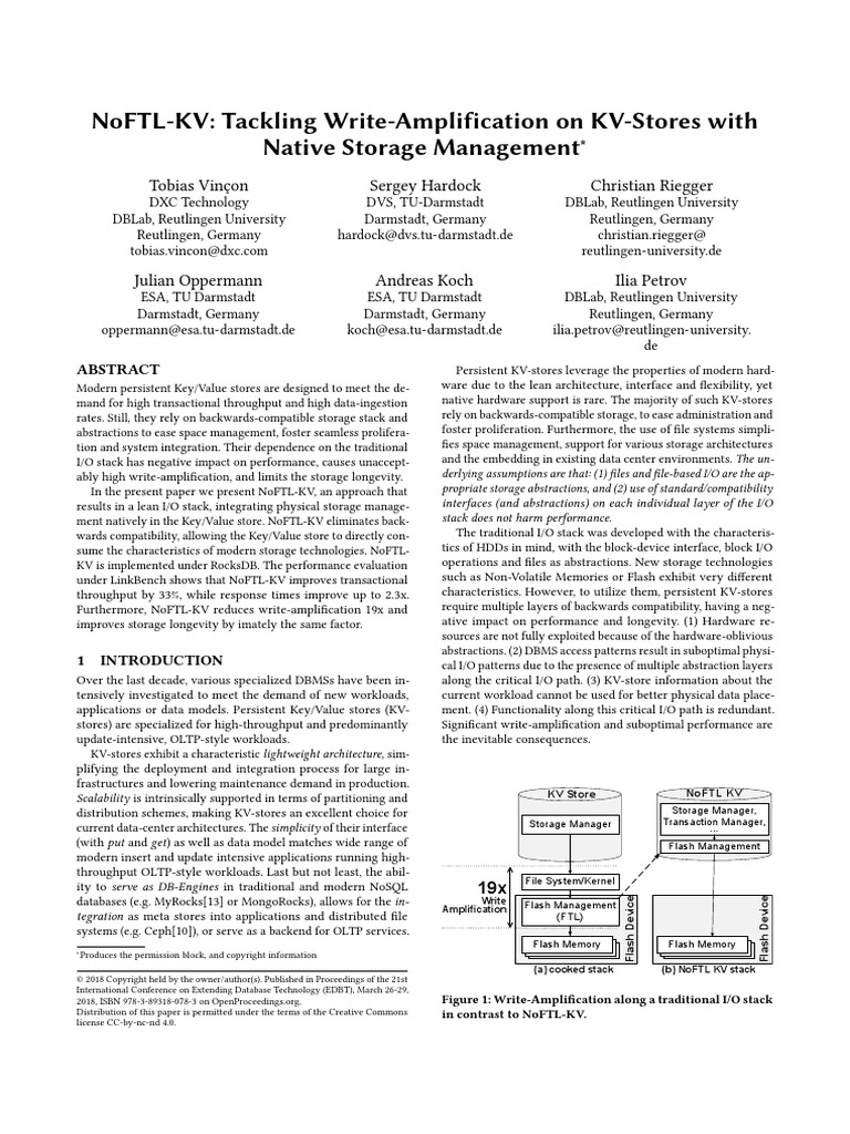 Noftl-Kv: Tackling Write-Amplification On Kv-Stores With Native Storage Management | PDF ...