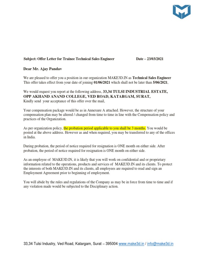 Ajay Offer Letter | PDF | Employment | Government