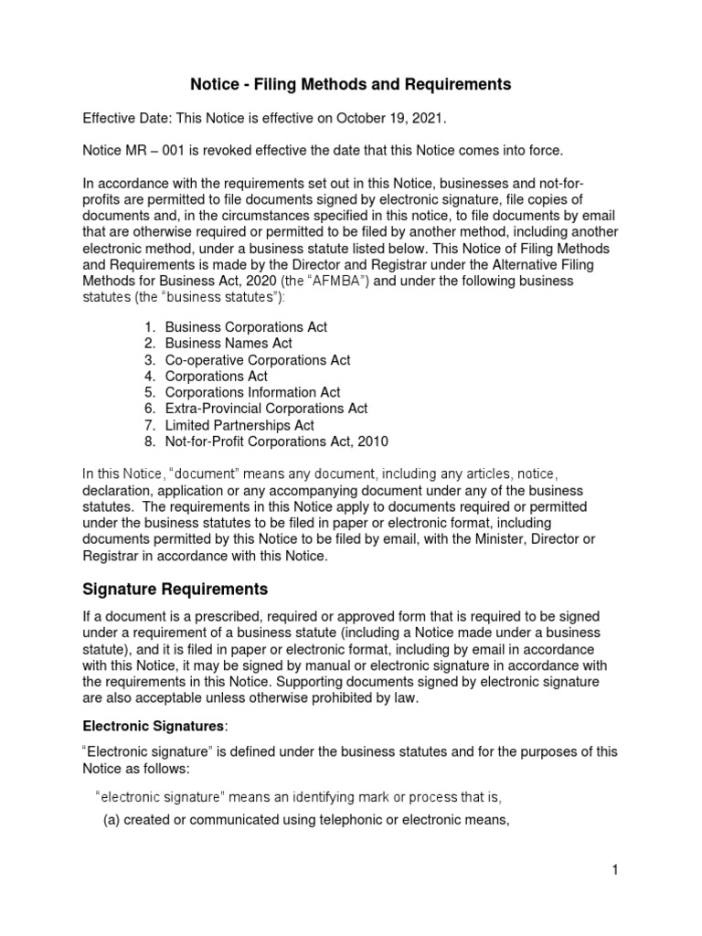 Notice - Filing Methods and Requirements: Electronic Signatures | PDF ...