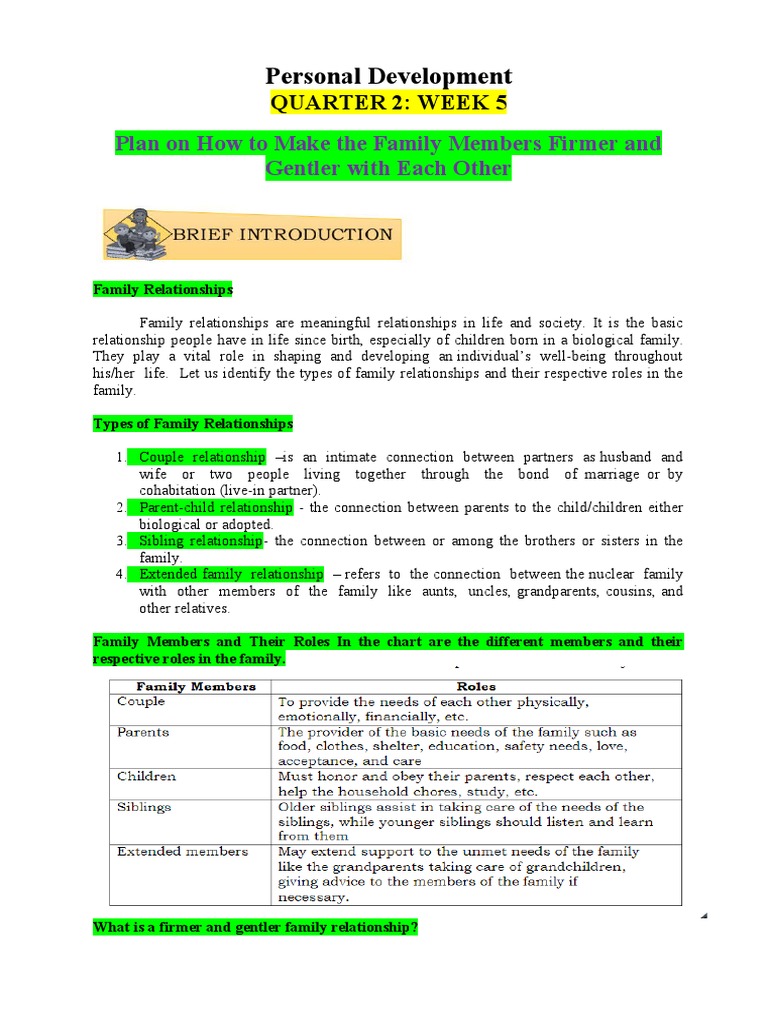 Personal Development: Plan On How To Make The Family Members Firmer and ...