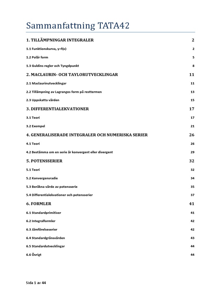 Sammanfattning TATA42 | PDF
