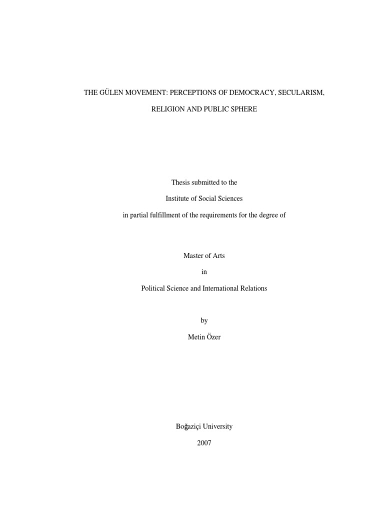 The Gulen Movement Perceptions of Democracy Secularism Religion and ...
