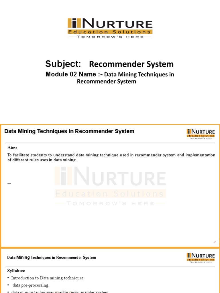 Recommender System - Module 2 - Data Mining Techniques in Recommender System | PDF | Principal ...