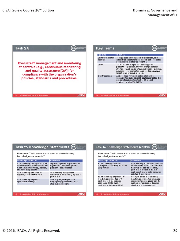 Task 2.8 Key Terms: CISA Review Course 26 Edition Domain 2: Governance ...