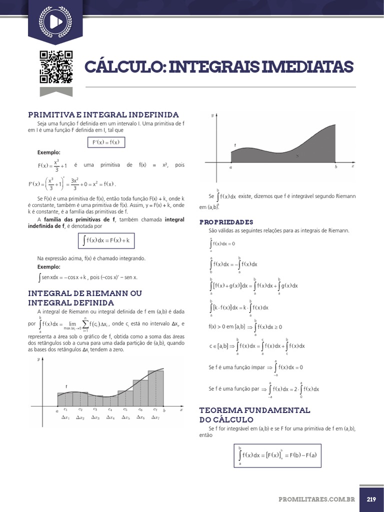 Cálculo: Integrais Imediatas | PDF | Integrante | Cálculo