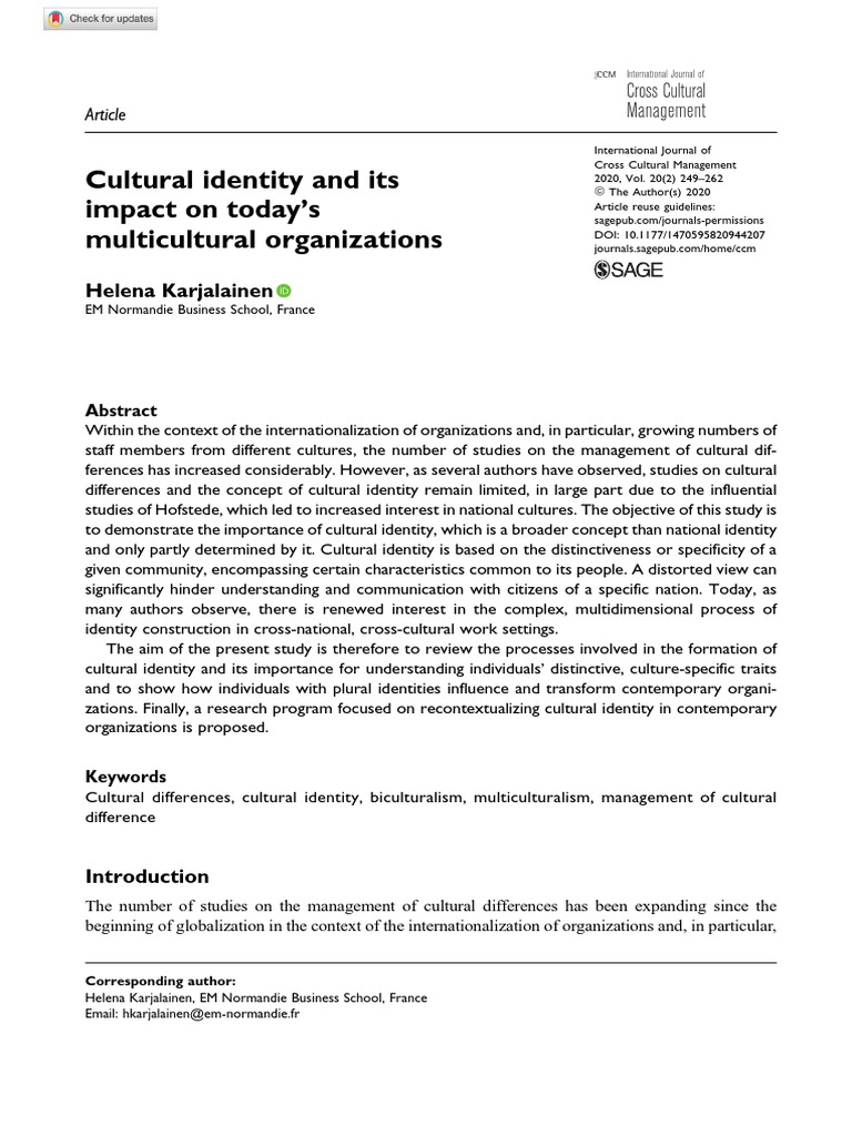 Cultural Identity and Its Impact On Today's Multicultural Organizations ...