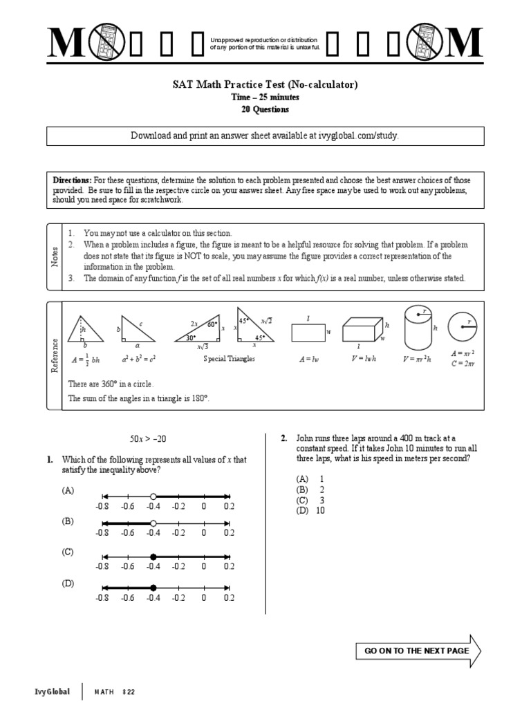 New SAT Math No Calculator Practice Section Ivy Global | PDF | Triangle ...