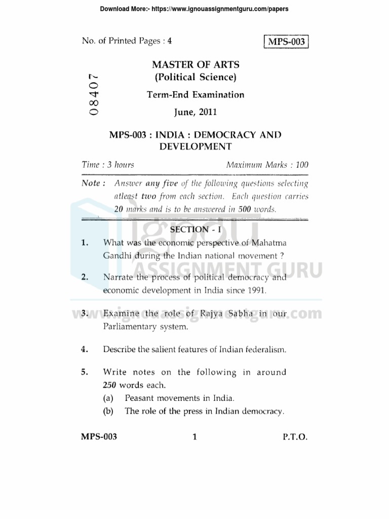 MPS 003 Previous Year Question Papers by Ignouassignmentguru | Download ...