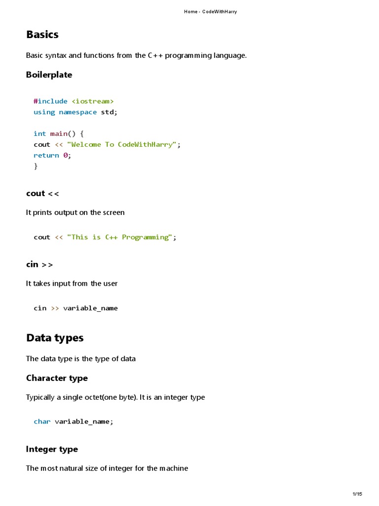 C Cheatsheet CodeWithHarry | PDF | Control Flow | Subroutine
