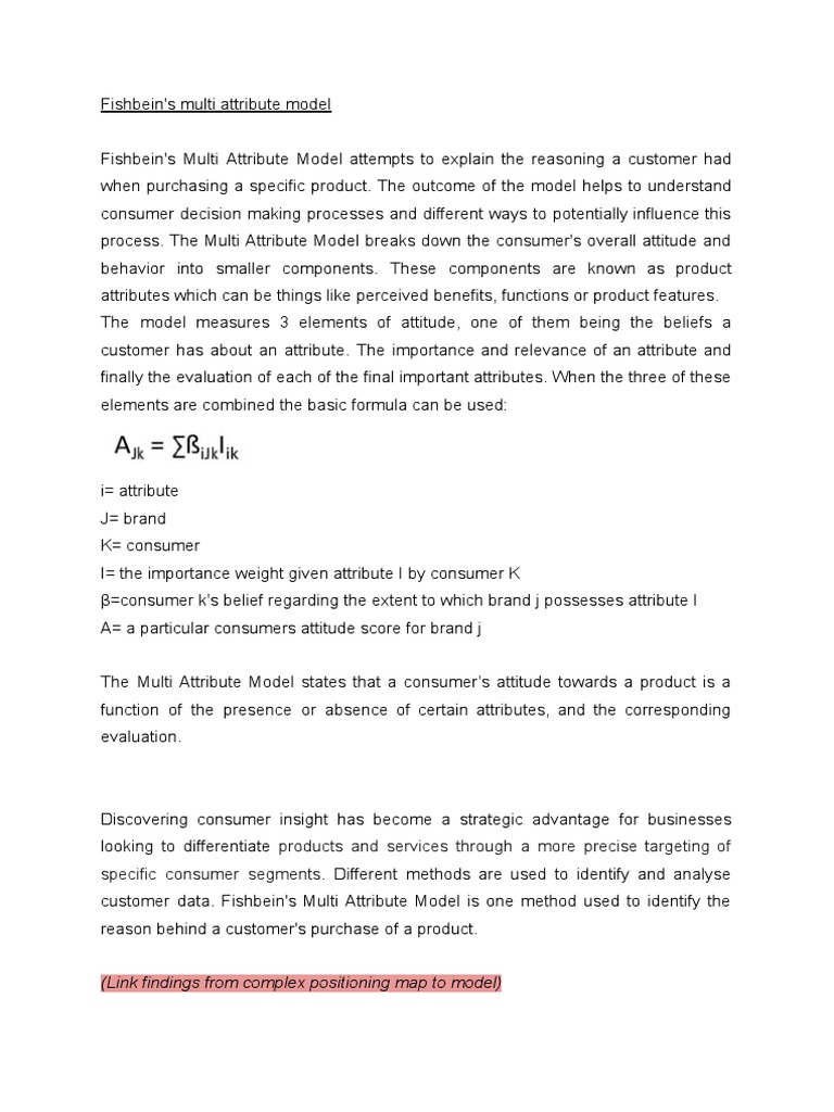 Fishbein's Multi Attribute Model | PDF | Attitude (Psychology) | Brand