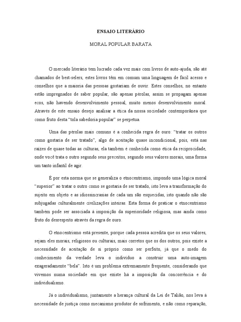 ENSAIO LITERÁRIO | Moralidade | Humano