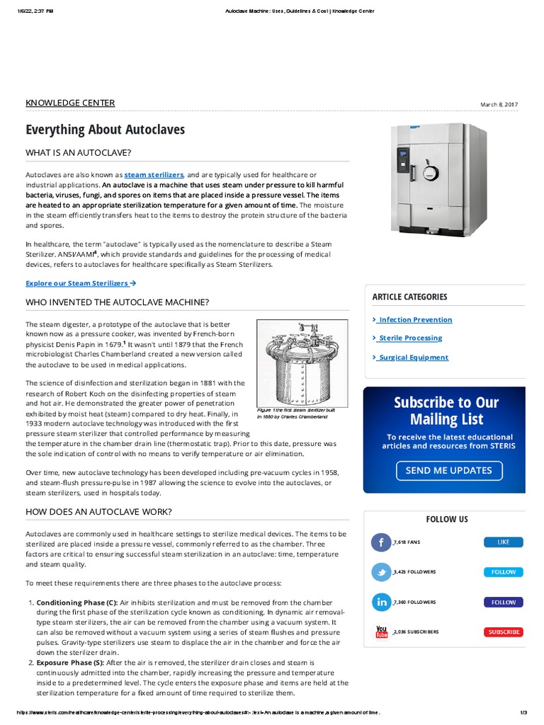 Autoclave Machine - Uses, Guidelines & Cost - Knowledge Center | PDF ...
