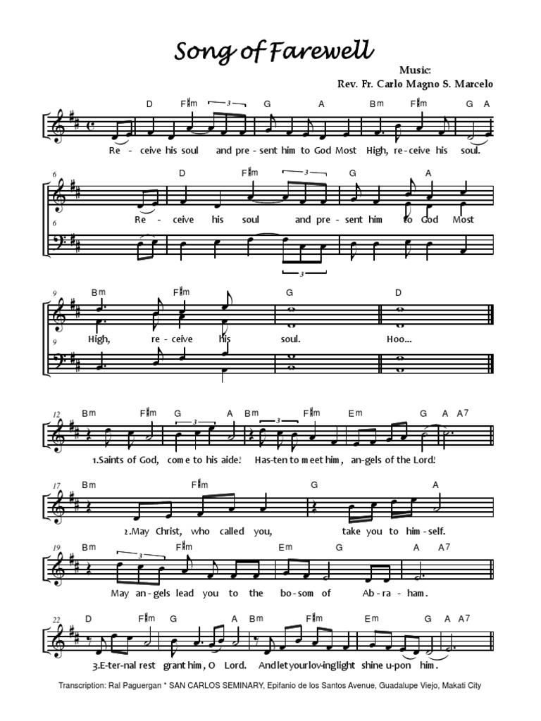 Song of Farewell (Fr. Carlo Magno S. Marcelo) | PDF