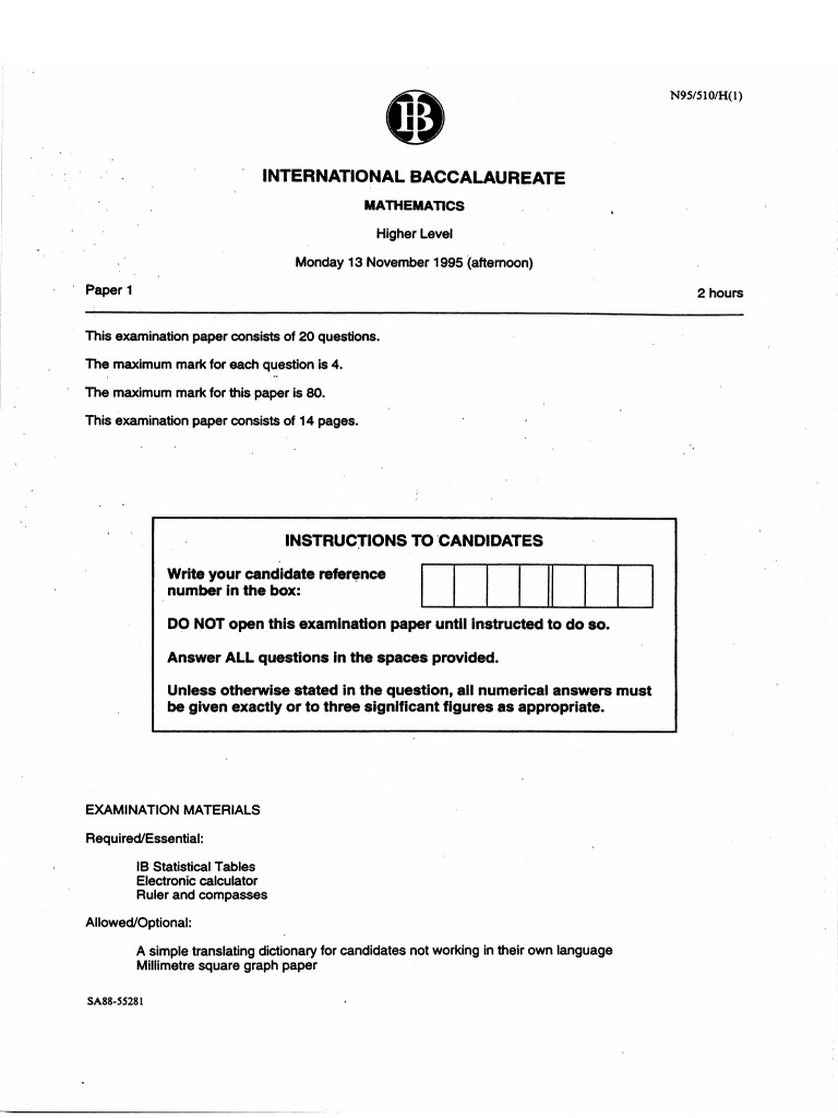 Mathematics - Paper - 1 - HL 1995 Nov | PDF