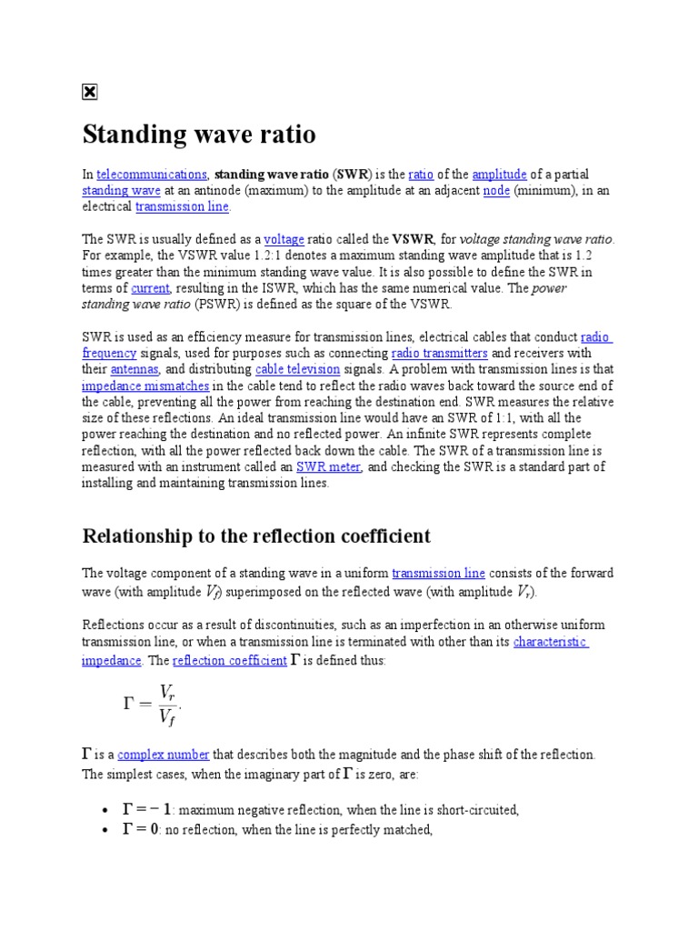 Standing Wave Ratio: Relationship To The Reflection Coefficient ...