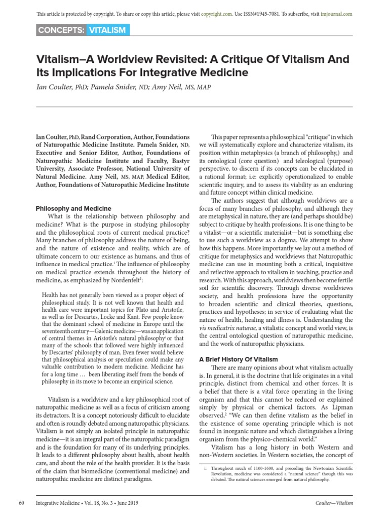 Vitalism A Worldview Revisited A Critique of Vitalism Coulter | PDF ...