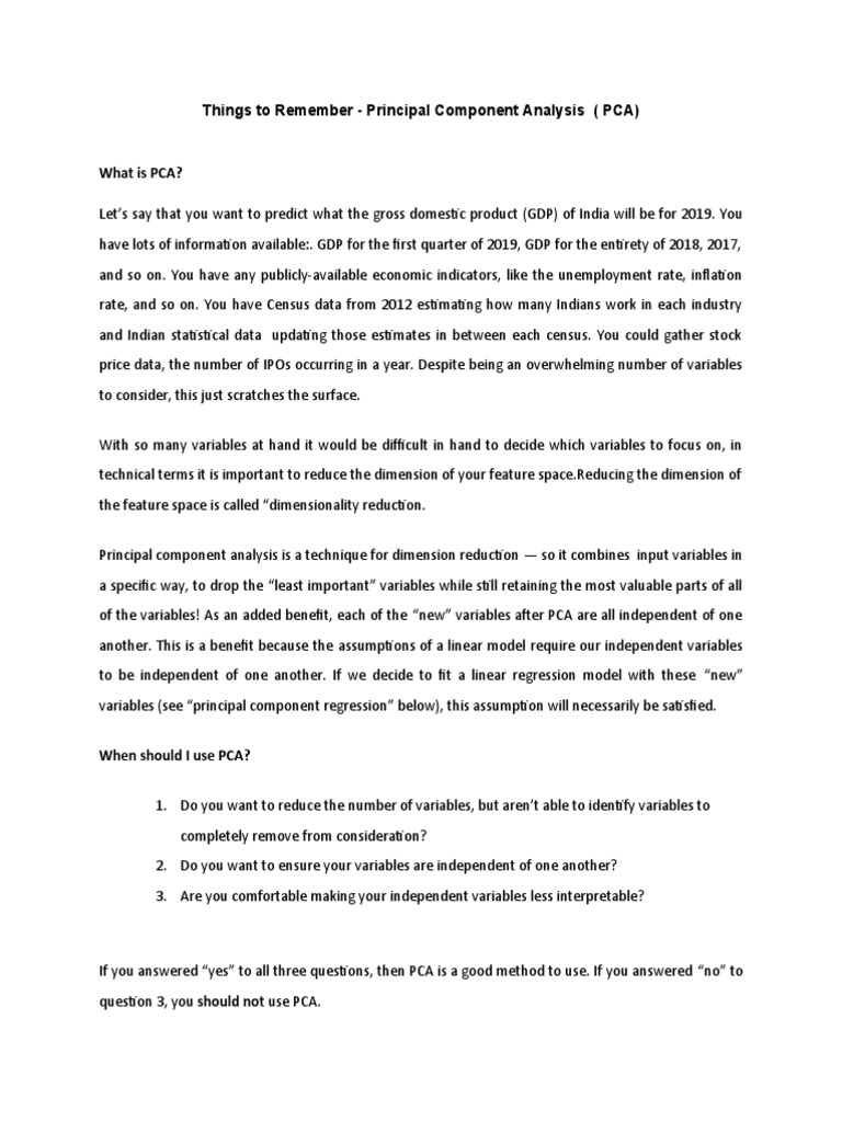 Things To Remember Principal Component Analysis Pdf Principal Component Analysis