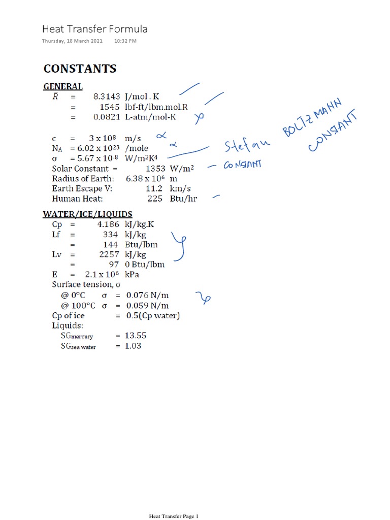 Heat Transfer Formula: Thursday, 18 March 2021 10:32 PM | PDF | Heat ...