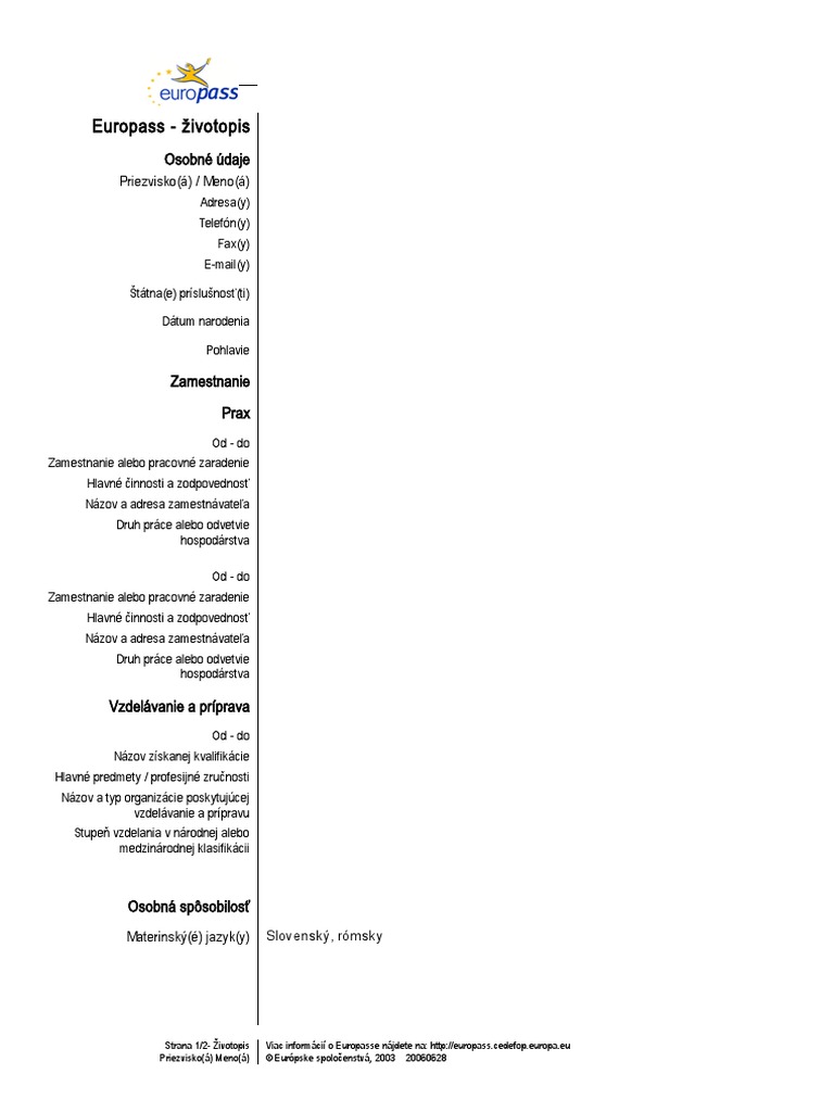 CV Zivotopis Europass Vzor | PDF