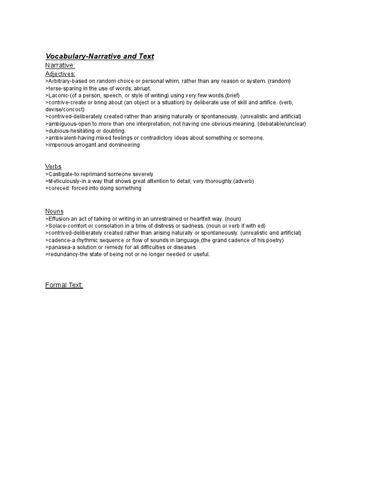 Vocabulary for Narrative Writing | PDF