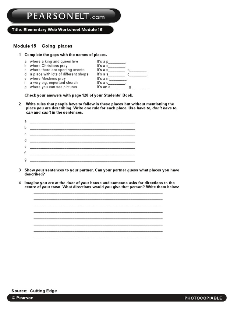 Module 15 Going Places: Title: Elementary Web Worksheet Module 15 | PDF