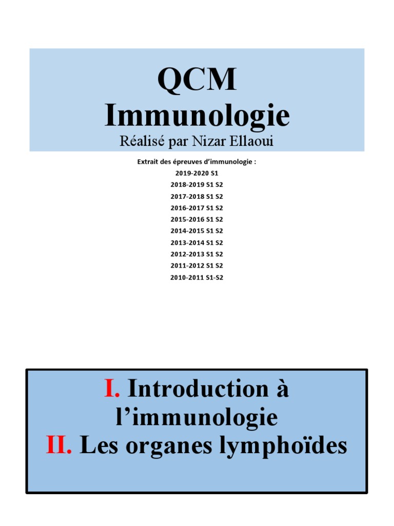 QCM Immunologie Sans Correction | PDF | Lymphocyte T | Lymphocyte