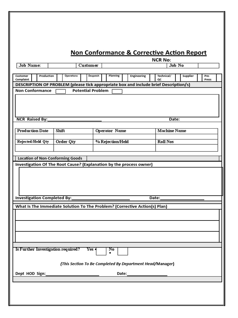 Non Conformance & Corrective Action Report: NCR No | PDF | Business ...