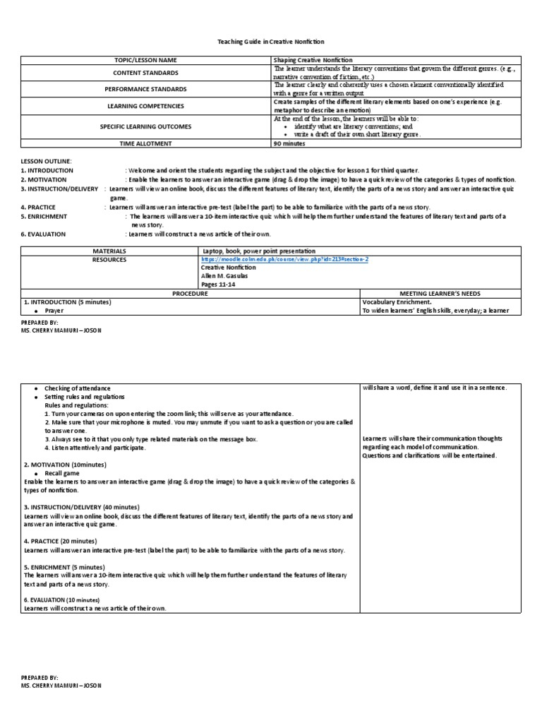 Creative Nonfiction for Students | PDF | Learning | Creative Nonfiction