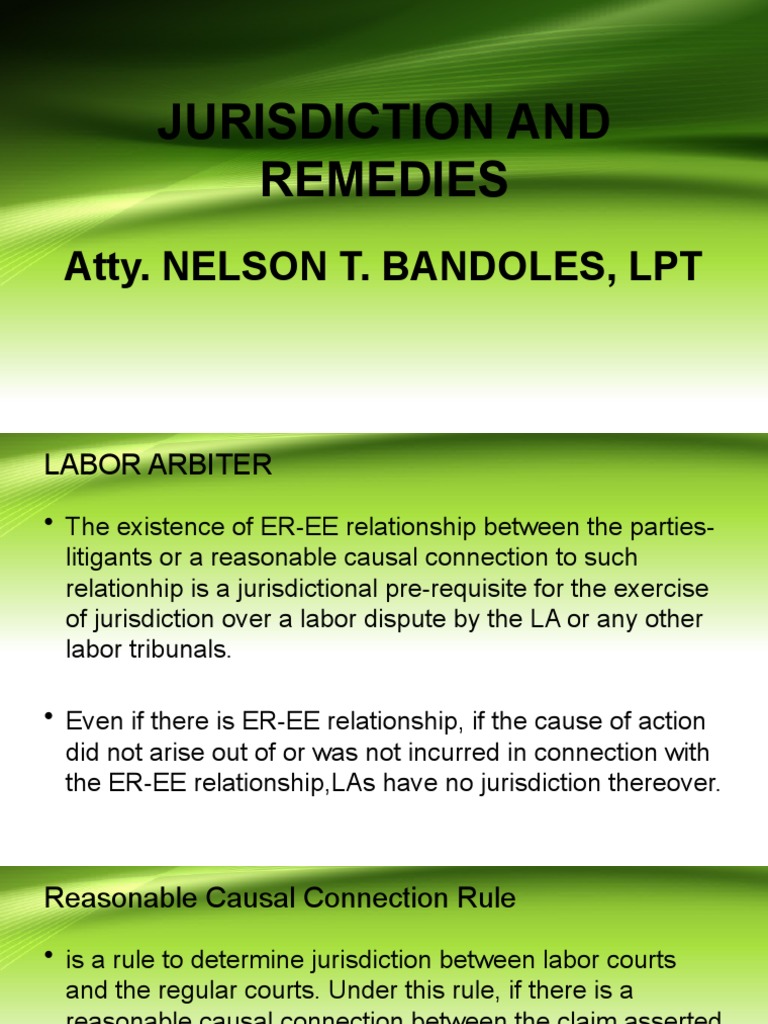 Labor Jurisdiction and Remedies Guide | PDF | Mediation | Jurisdiction