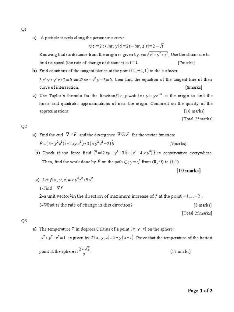 Example of Final CALCULUS Exam | PDF | Tangent | Mathematical Analysis