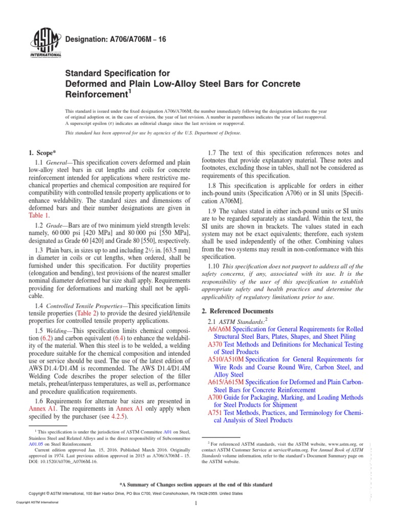 Astm A706-16 | PDF | Strength Of Materials | Yield (Engineering)