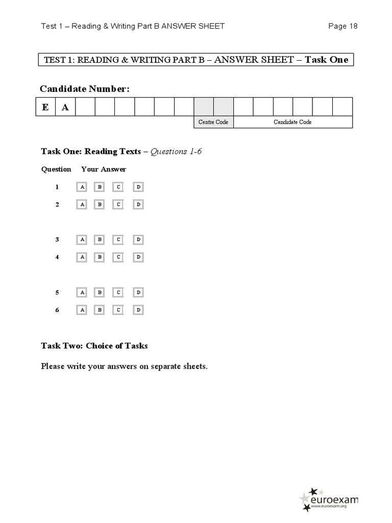 05 Set 1 C1 Third R&W PTB Answer Sheet | PDF