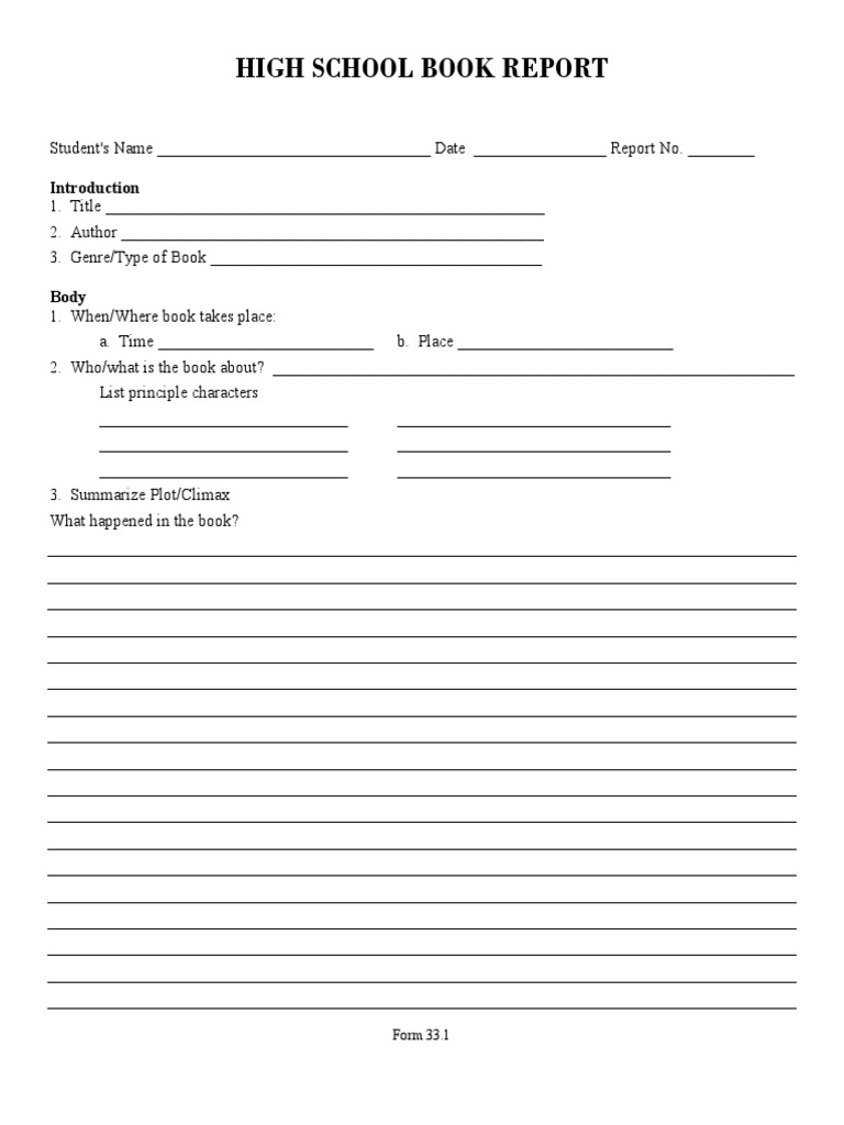 High School Book Report Template | PDF