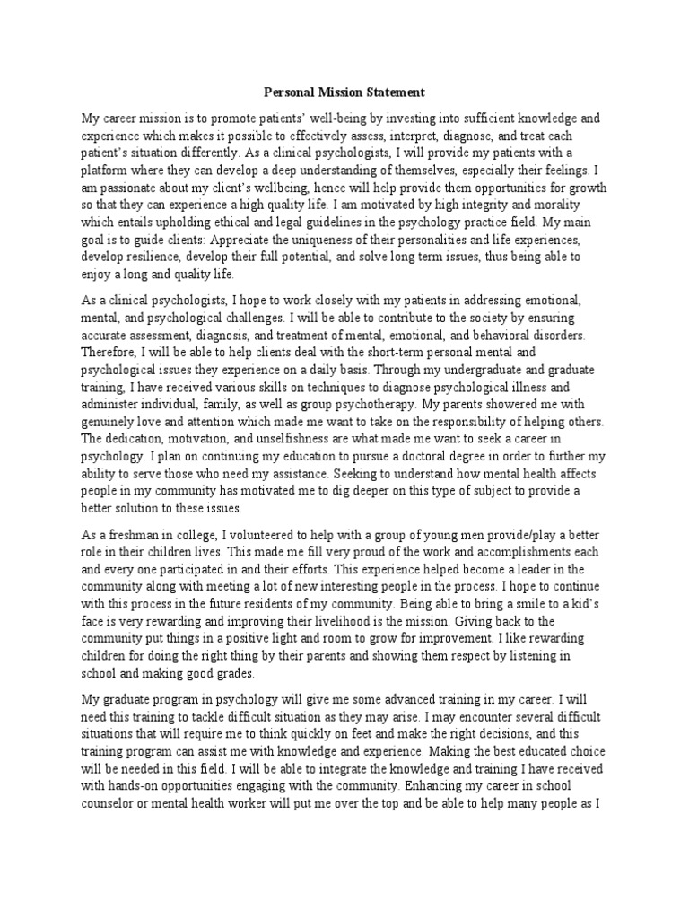 Personal Mission Statement | PDF | Psychology | Clinical Psychology