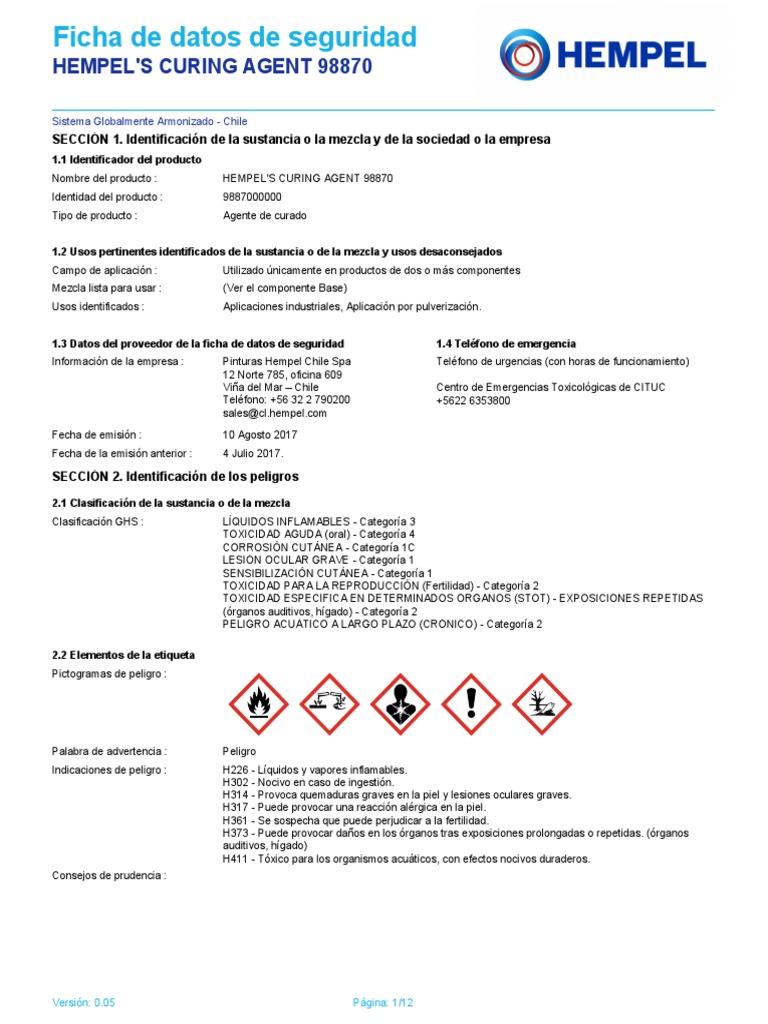 HEMPADUR MULTI-STRENGTH GF 35879 MSDS Comp.B Agente Curante 98870 | PDF ...