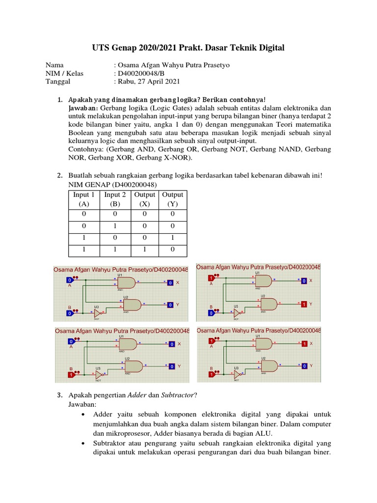 UTS Genap 2020/2021 Prakt. Dasar Teknik Digital | PDF