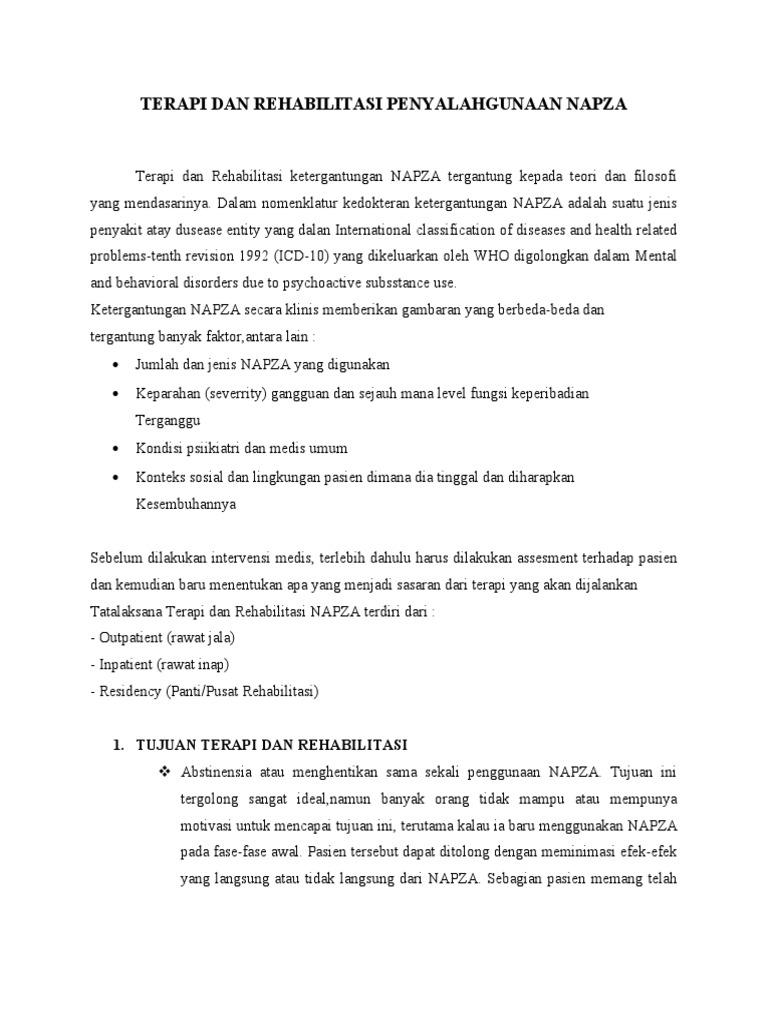 Terapi Dan Rehabilitasi Penyalahgunaan Napza | PDF