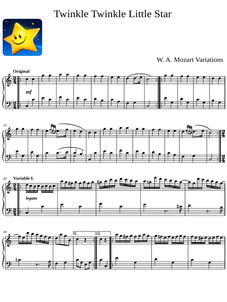 Twinkle Twinkle Little Star Mozart Variations | PDF | Musical Compositions