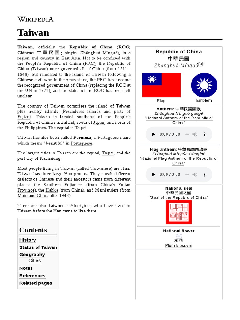 Taiwan: Taiwan, Officially The Republic of China (ROC | PDF | Taiwan ...