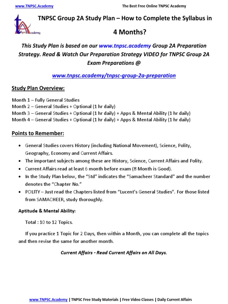 TNPSC Group 2A Study Plan - WWW - Tnpsc.academy | PDF | Ecology | Tamil ...