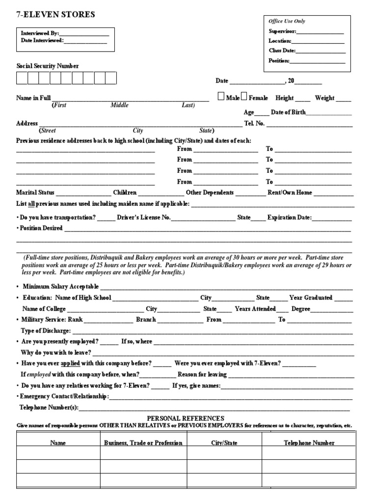 7 Eleven Job Application Form | PDF | Employment | Labor